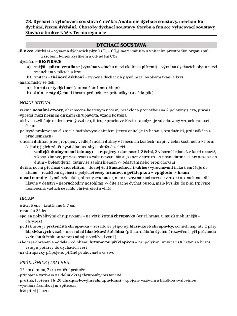 Dychaci A Vylucovaci Soustava | PDF