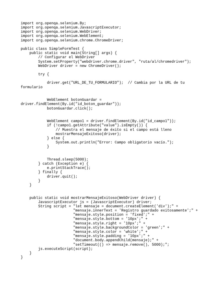 Prueba Selenium para Formulario Web | PDF