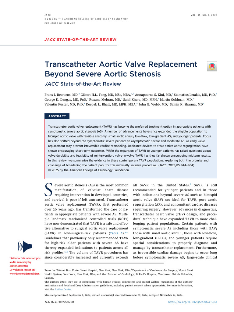 Beerkens Et Al 2025 Transcatheter Aortic Valve Replacement Beyond Severe Aortic Stenosis | PDF ...