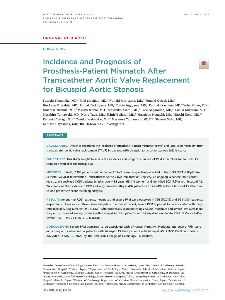 PPM After TAVR For Bicuspid Aortic Stenosis JACCIntv25 | PDF ...