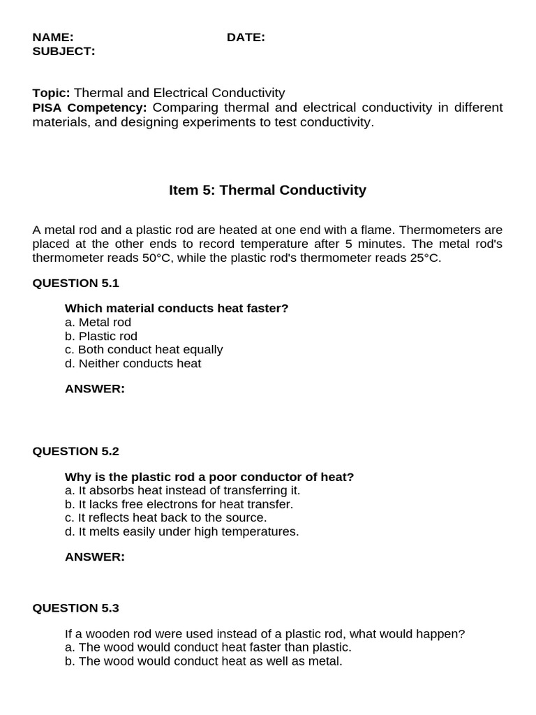 Day2 (Independent) - Thermal and Electrical Conductivity-Worksheet ...