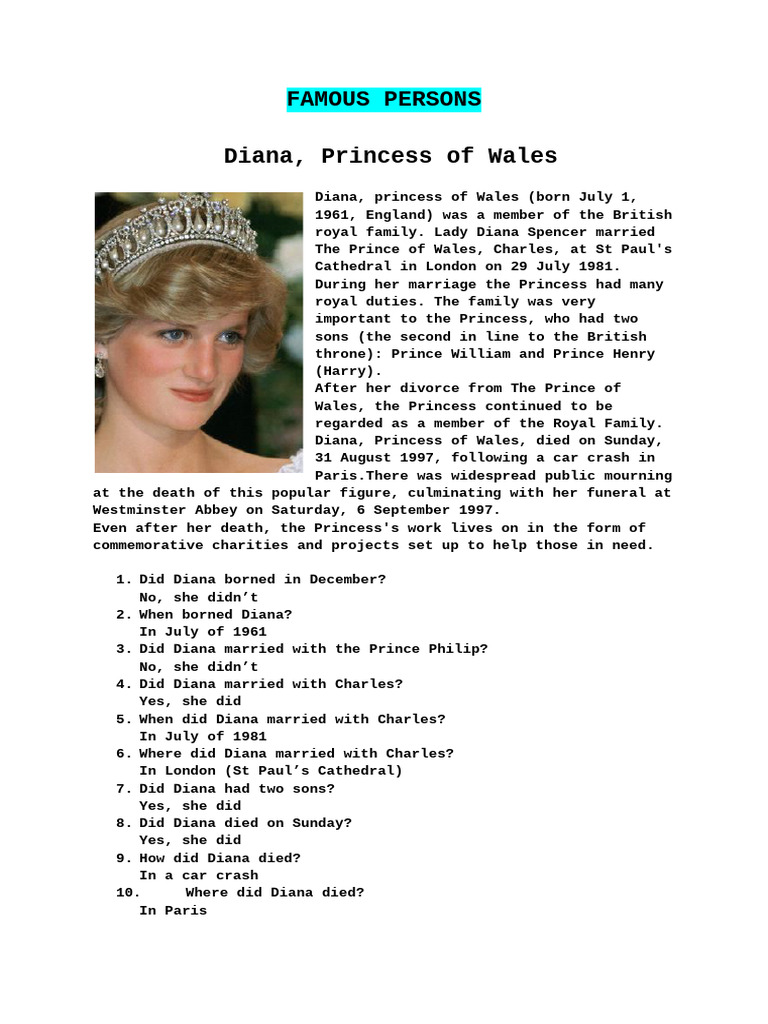 English Famous Persons Parte I | PDF | Diana