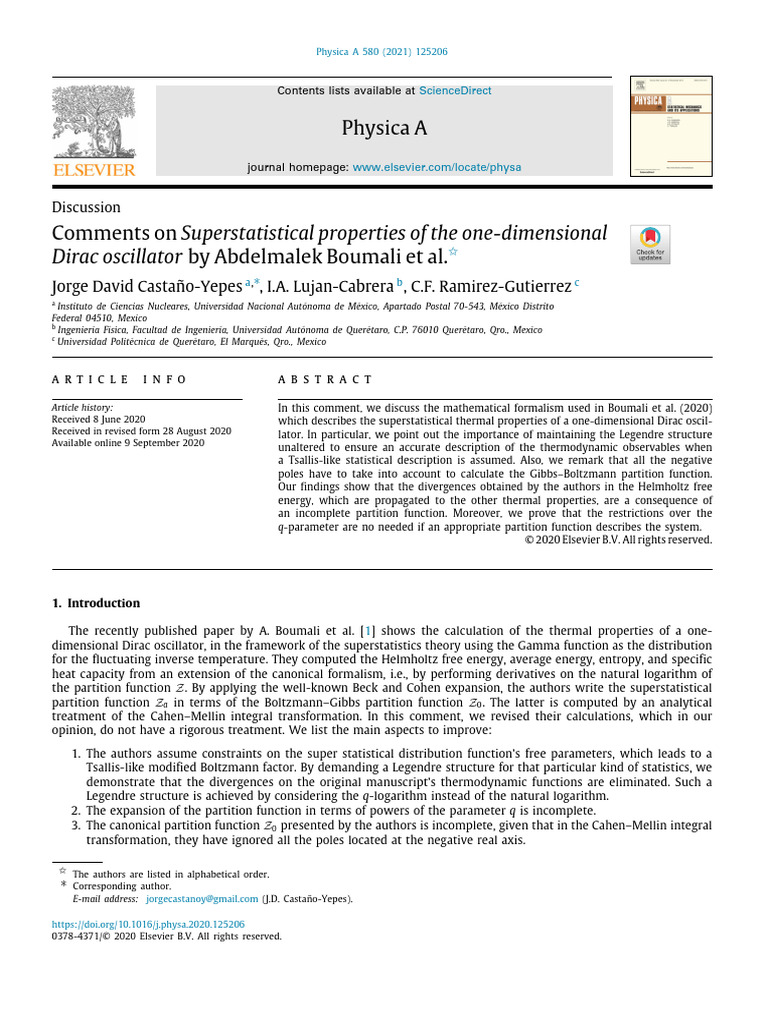 Comments On Superstatistical Properties of The One-Dimensional Dirac ...