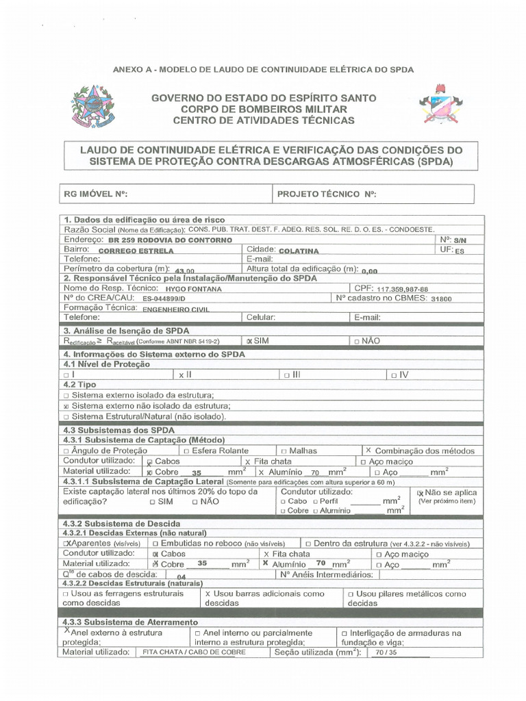 Laudo de Continuidade Eletrica e Verificacao Das Condicoes Do Sistema de Protecao Contra ...