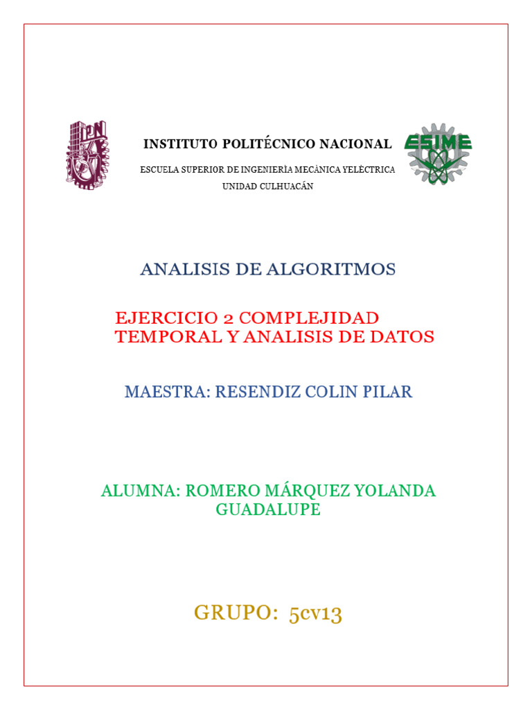 Ejercicio 2 Complejidad Temporal y Analisis de Datos-Romero Márquez Yolanda Guadalupe | PDF ...