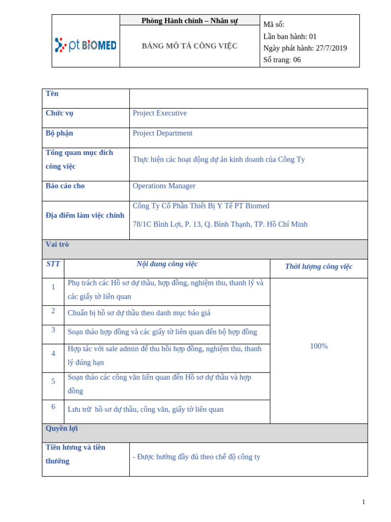 MTCV Project Dept Project Executive | PDF