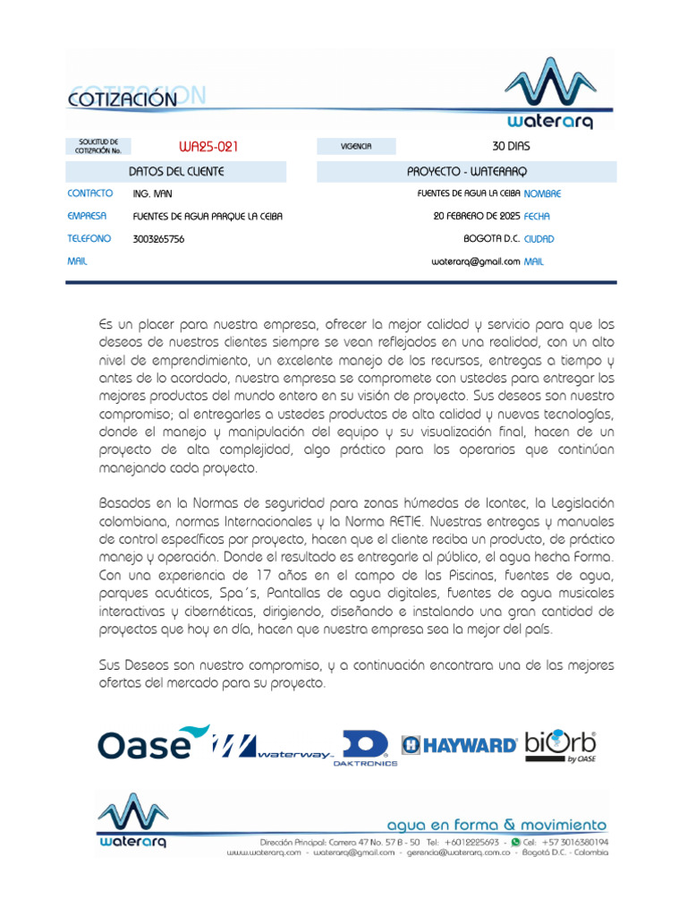 WA25-021 Cot Equipos Fuente de Agua Las Ceibas - 20 Feb 2025 | PDF | Ingeniería
