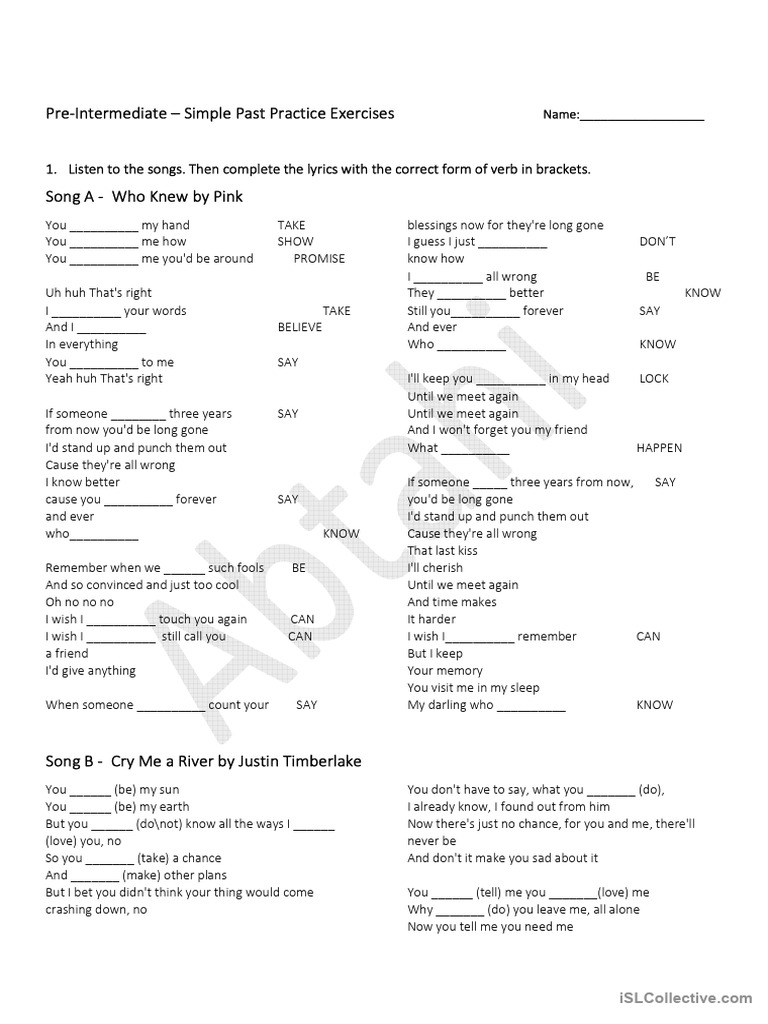 Practicing Simple Past With Songs and Games | PDF