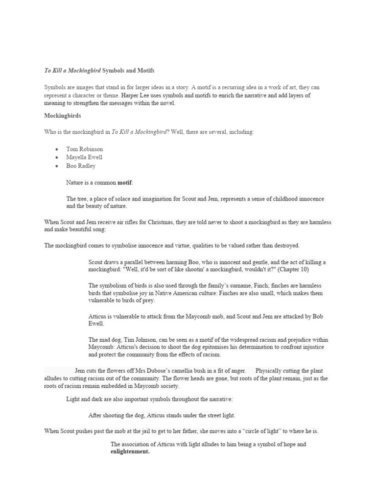 To Kill A Mocking Bird Symbol and Motifs | PDF | To Kill A Mockingbird