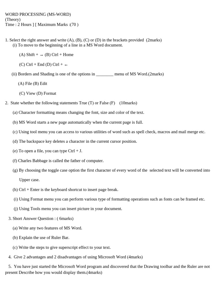 WORD PROCESSING exam theory | PDF | Microsoft Word | Word Processor