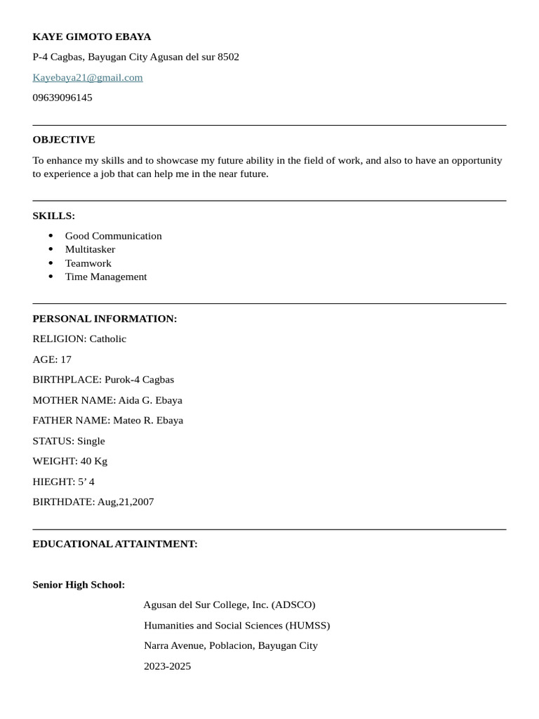 Resume Work Immersion | PDF
