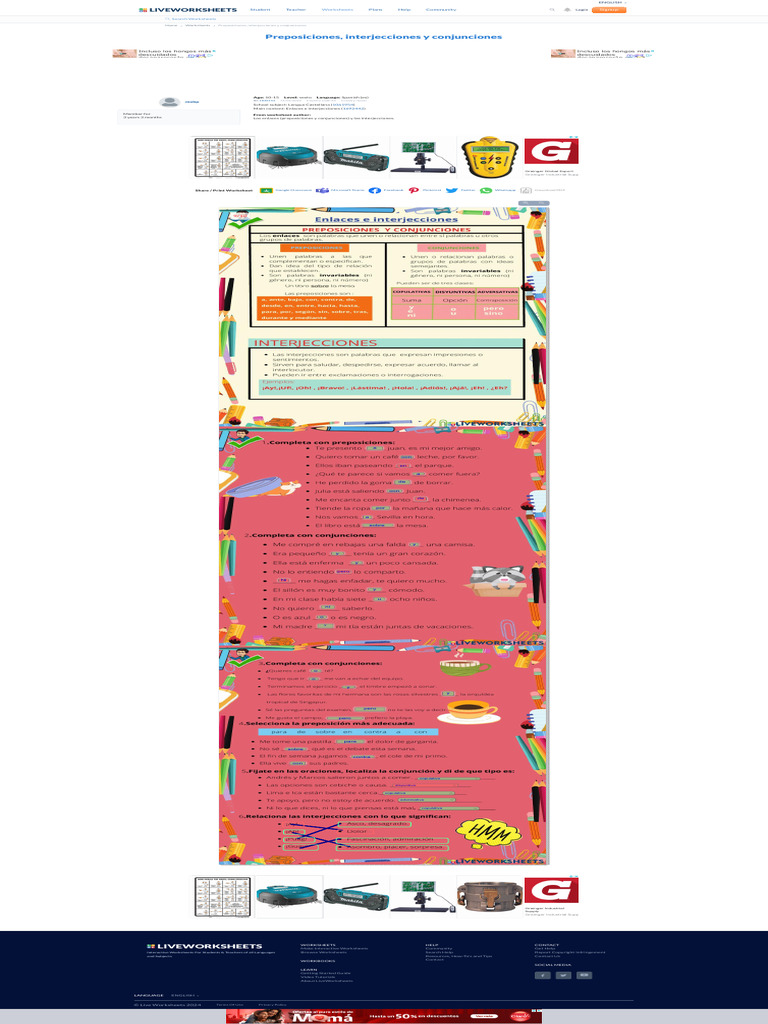 Preposiciones, Interjecciones y Conjunciones Worksheet Live Worksheets ...