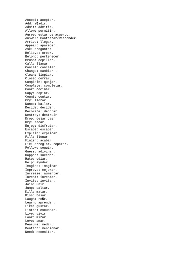 100 Verbos Regulares Mas Usados | PDF