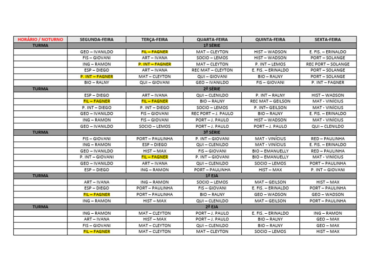 horario noturno 2025 (1) | PDF