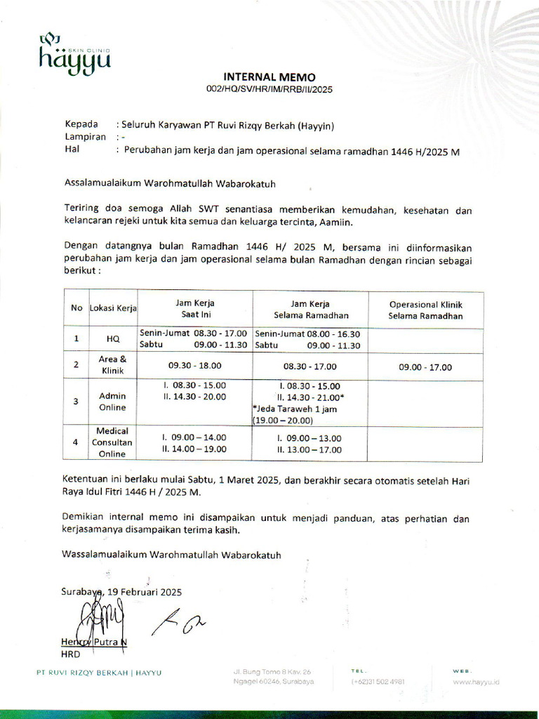 InMo Perubahan Jam Kerja Ramadhan 2025 | PDF