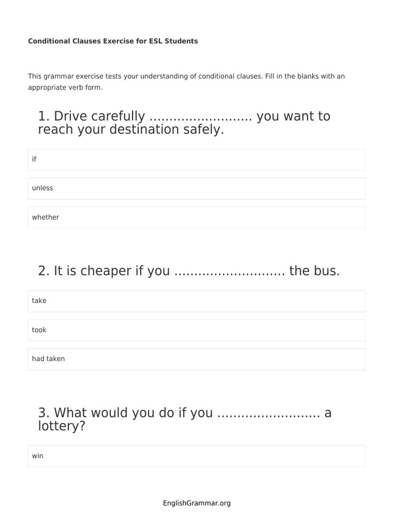 Conditional Clauses Exercise For ESL Students | PDF