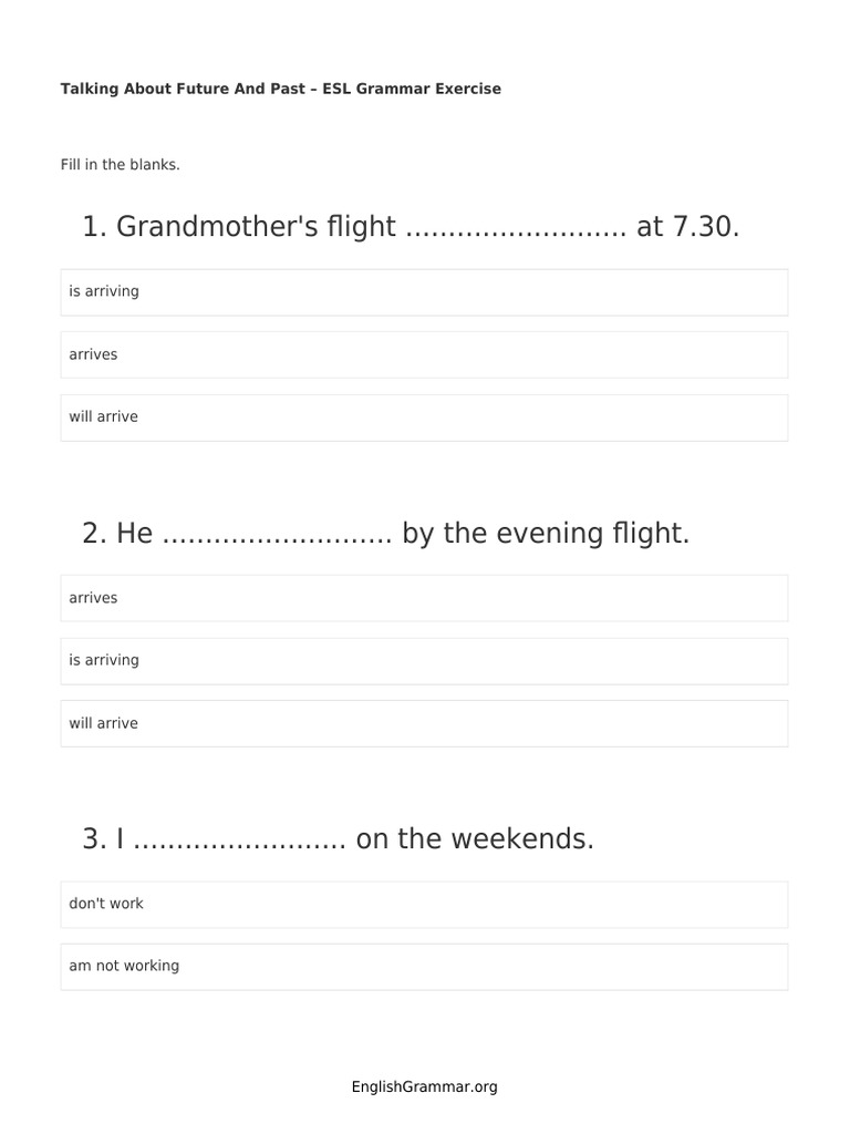 Talking About Future and Past ESL - Grammar - Exercise | PDF
