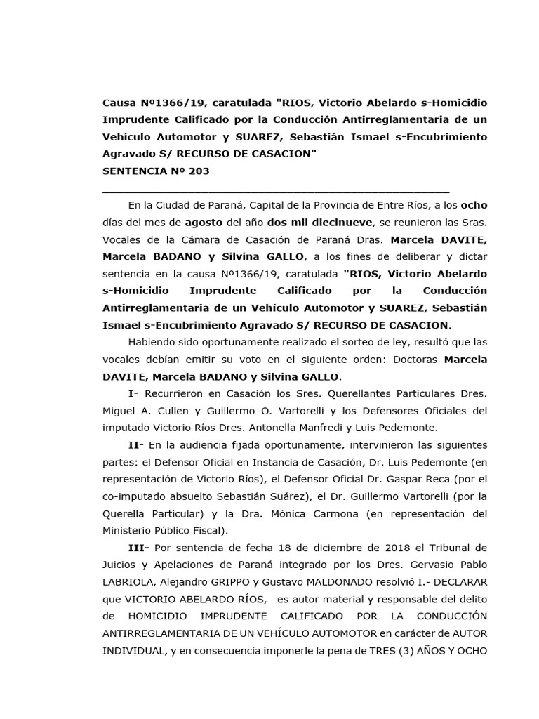 SENTENCIA RIOS Victorio SUAREZ Sebastian | PDF | Castigos | Queja