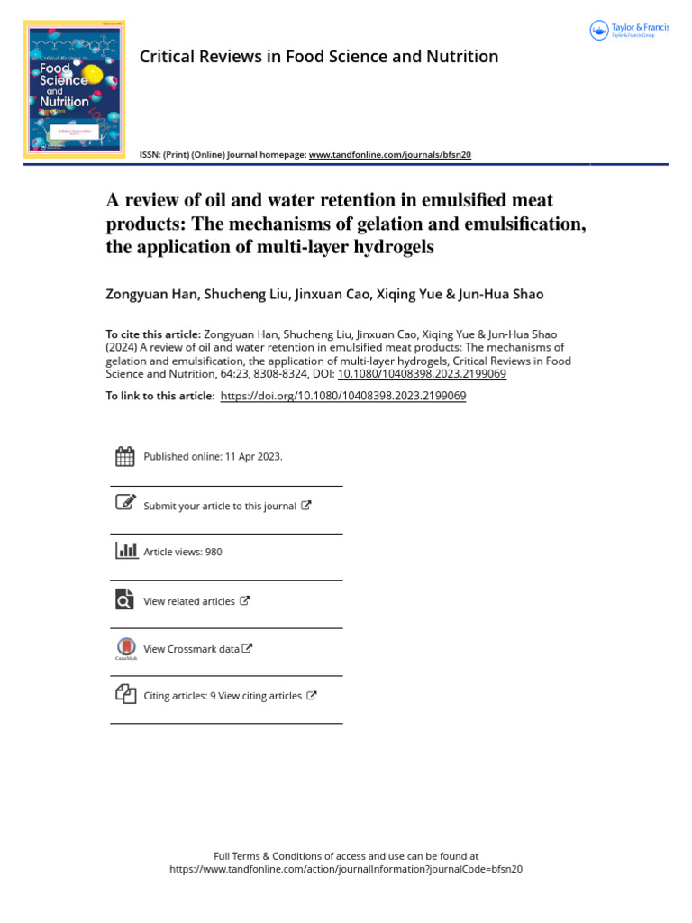Oil and Water Retention in Meat Emulsions | PDF | Gel | Emulsion