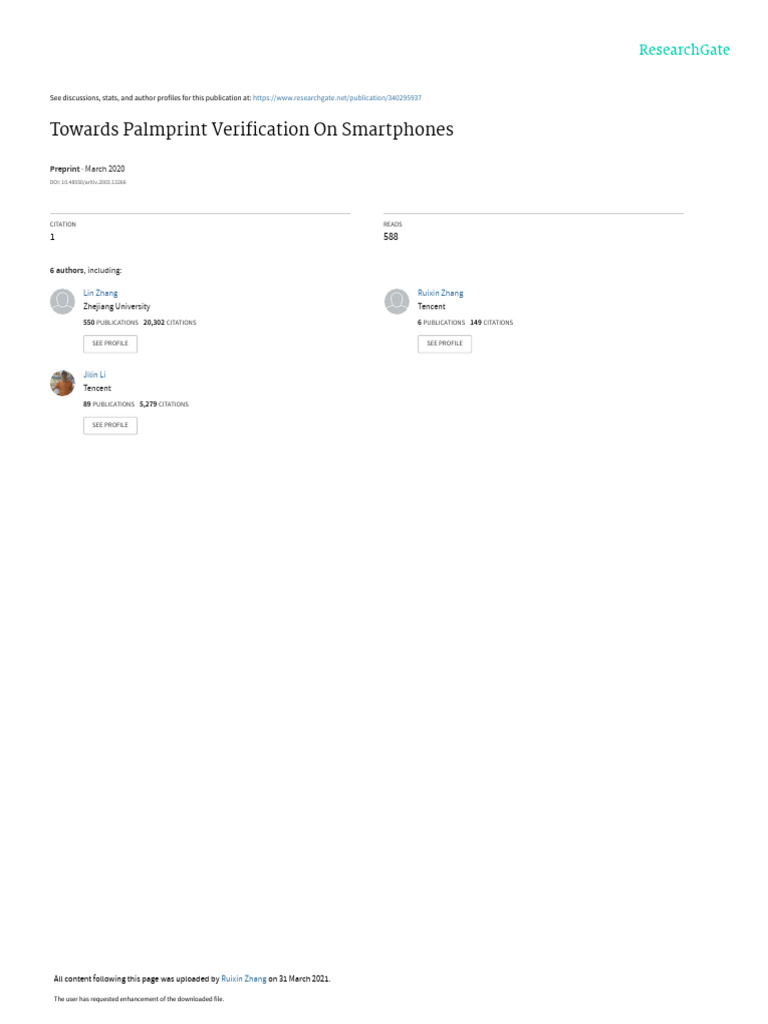 Palmprint Verification for Smartphones | PDF | Fingerprint | Image ...