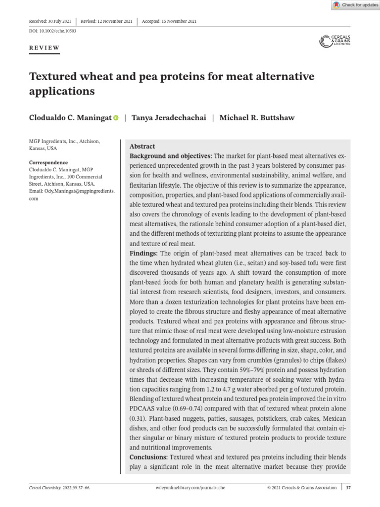Textured Wheat & Pea Proteins Review | PDF | Meat | Gluten