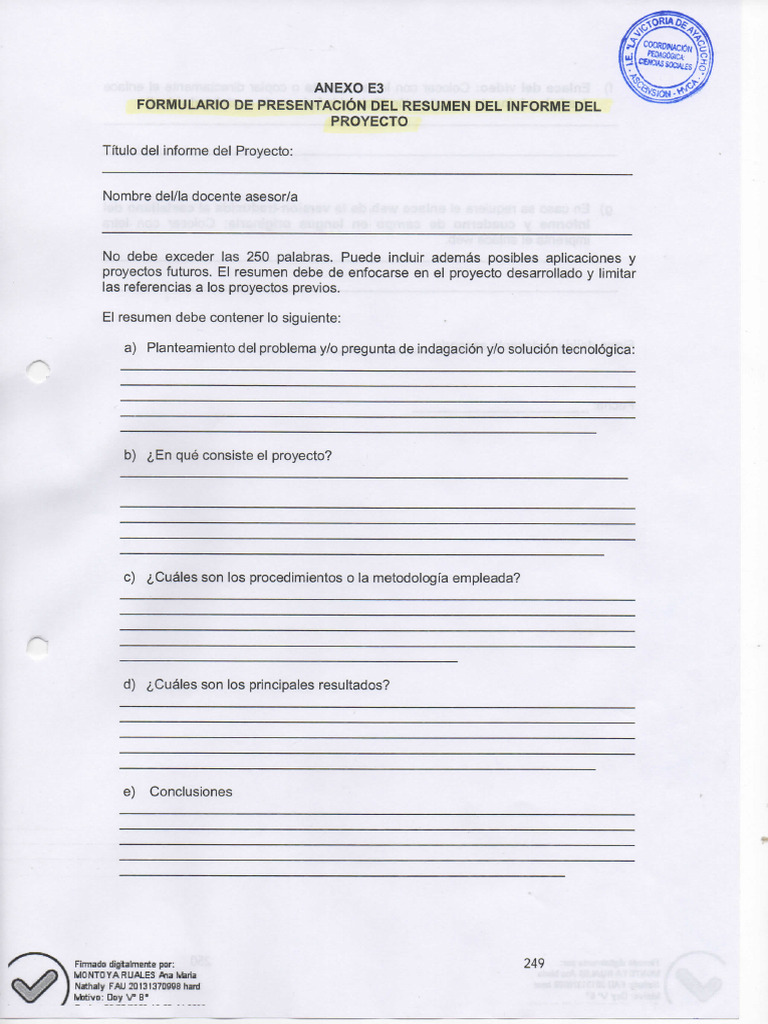 Formulario de Presentación del Resumen del Informe del Proyecto[1] | PDF