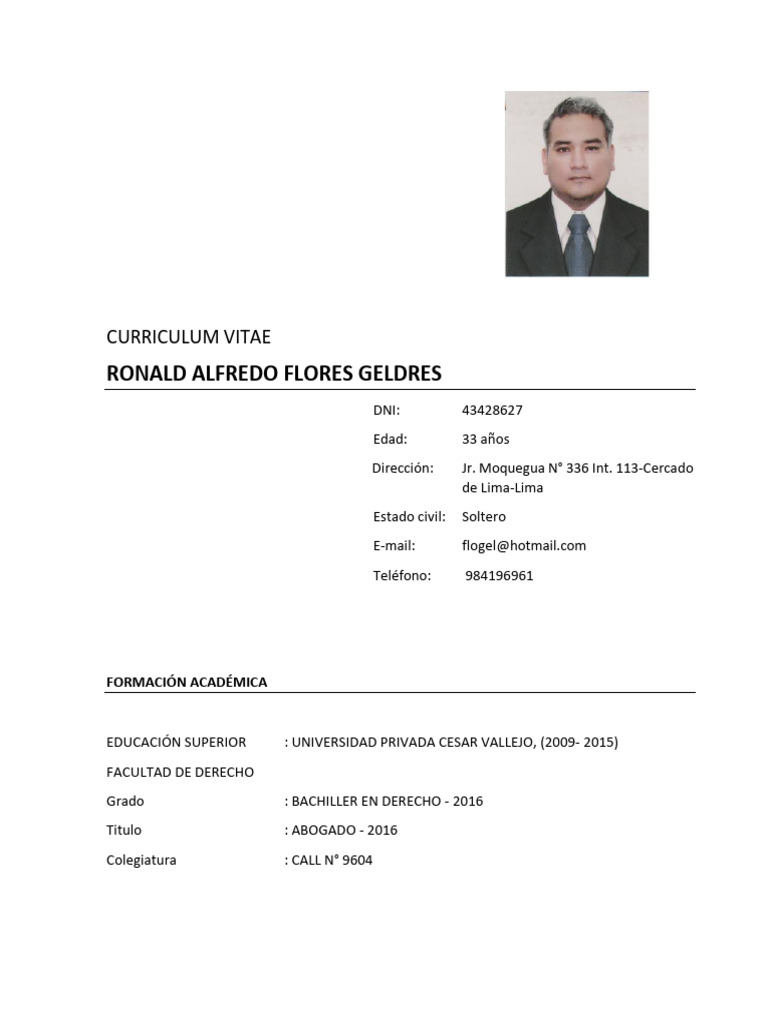CV Ronald Alfredo Flores Geldres | PDF