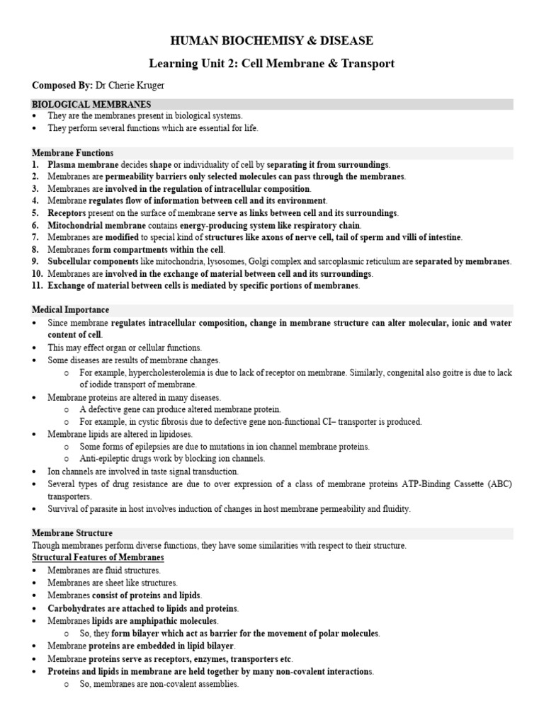 LU2 Cell Membrane Transport | PDF | Cell Membrane | Ion Channel
