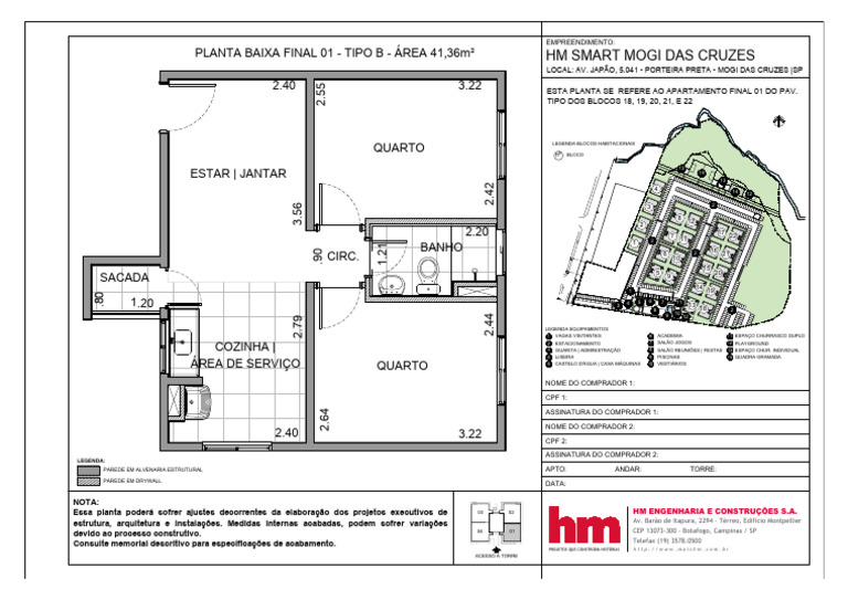 Planta Final 01 Tipo Dos Blocos 18, 19, 20, 21, e 22 | PDF | Engenharia Civil | Projeto ...