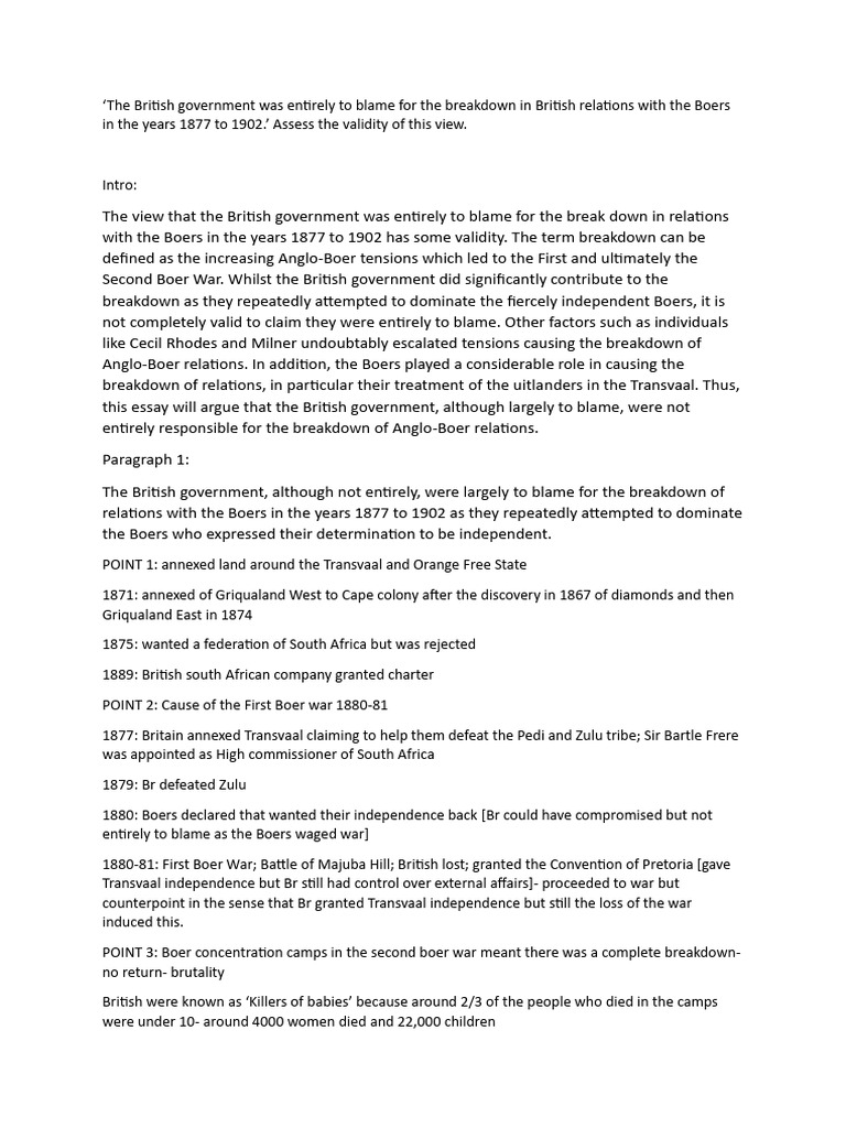 British Government and Boer Relations 1877-1902 | PDF | Second Boer War ...