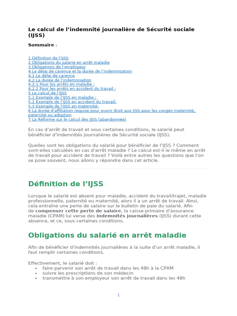 Calcul des IJSS en arrêt maladie | PDF | Congé maladie | Salaires