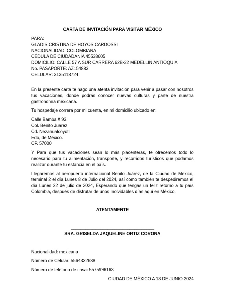 Carta de Invitación para Visitar México | PDF