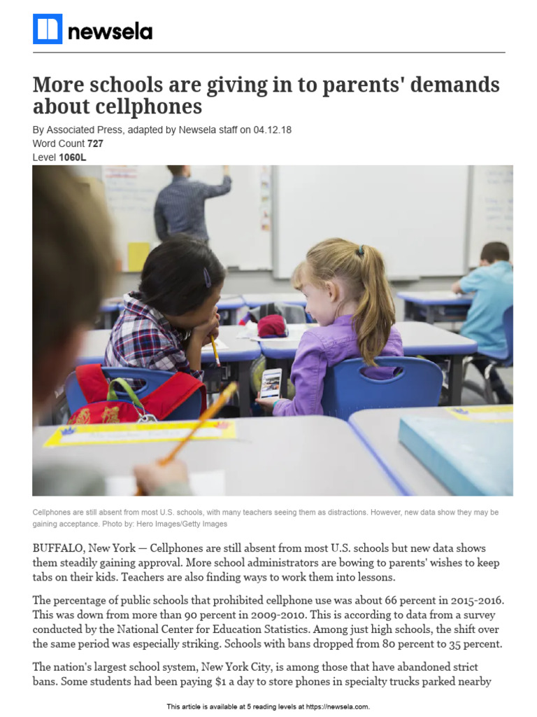 Cell Phones Allowed in Schools 42074 Article - Only | PDF | Mobile Phones
