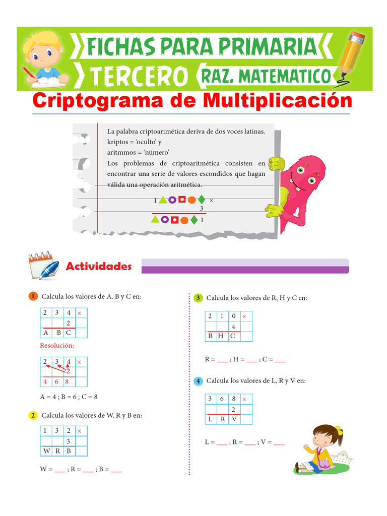 Ejercicios de Criptograma de Multiplicación Para Tercero de Primaria | PDF | Multiplicación ...