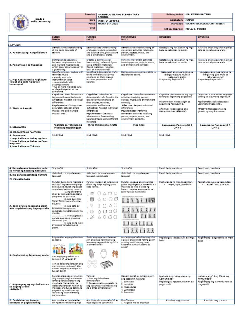 DLL-MAPEH-2-Q4-WEEK4 | PDF