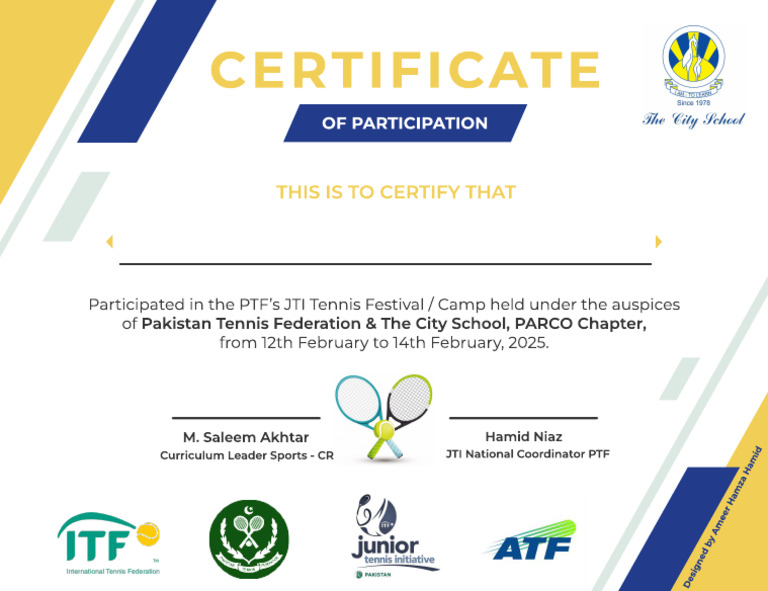 Certificate of Participation - Tennis Camp | PDF | Pakistan