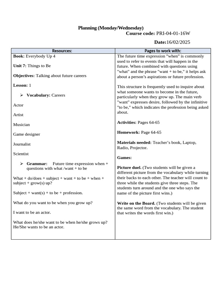 Everybody Up 4 Unit 7 Lesson Plan | PDF | Human Communication | Languages