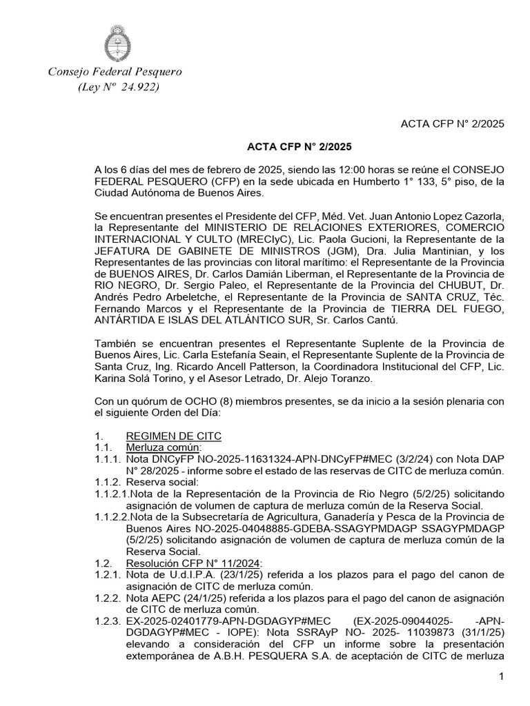 Acta CFP 2-2025 | PDF | Pesquería