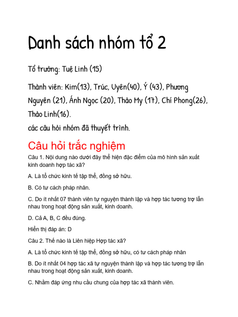 Danh Sách Nhóm T 2 | PDF