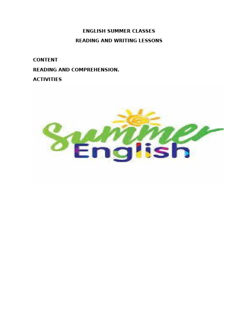 English Summer Reading & Writing Classes | PDF