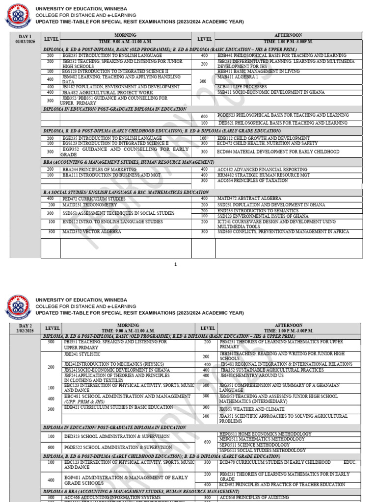 Special Resit Exam Timetable 2023/2024 | PDF | Mathematics ...