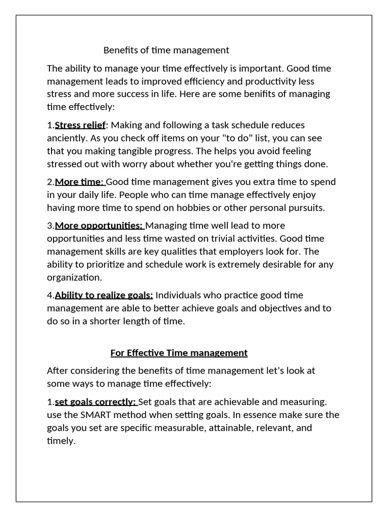 Benefits of time management | PDF | Time Management | Professional Skills