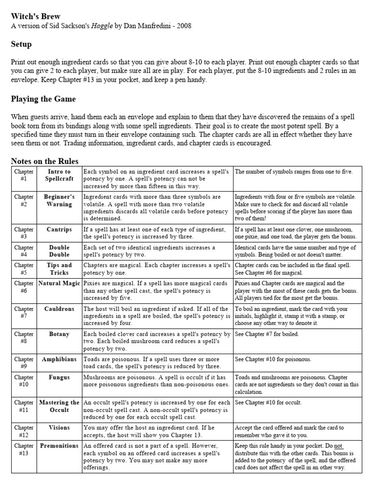 Haggle Rule Set - Witch's Brew | PDF