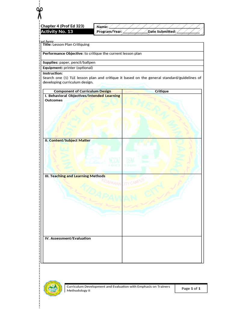 Activity 13 - Lesson Plan Critiquing | PDF