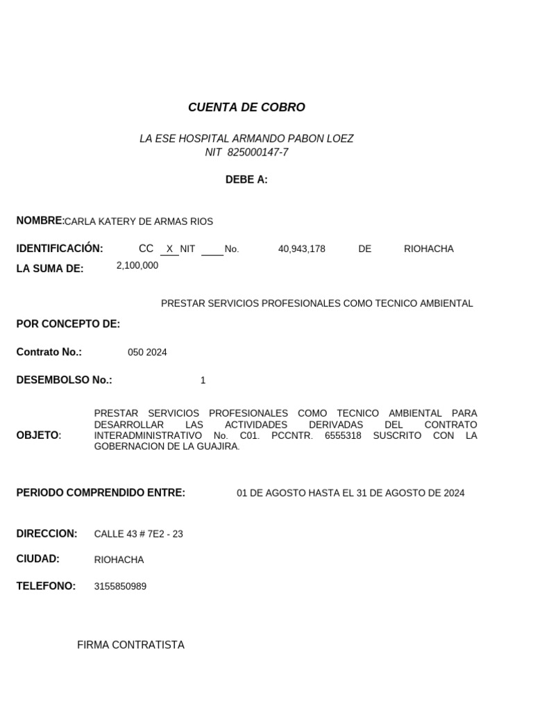 CARLA CUENTA - DE - COBRO - Nva | PDF