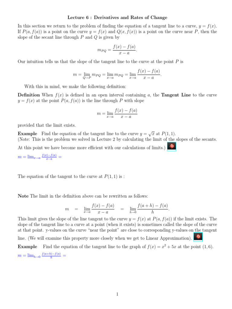 Derivatives and Rates of Change | PDF | Tangent | Slope