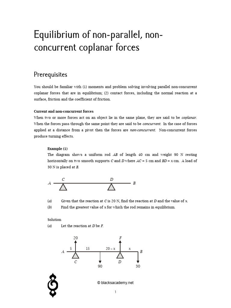 Equilibrium Non Parallel Non Concurrent Coplanar Forces | PDF | Force | Friction