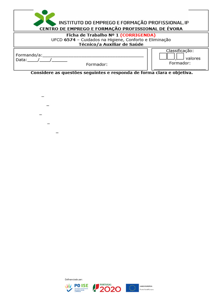 Cuidados de Higiene e Conforto: Ficha UFCD 6574 | PDF