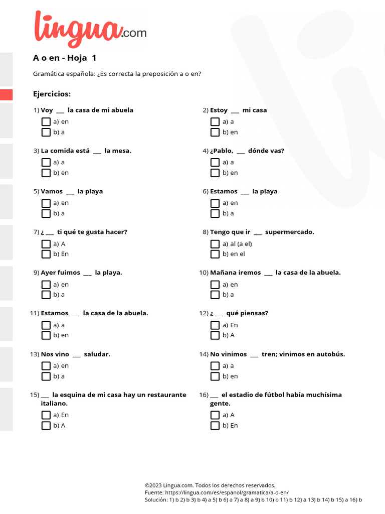 Uso correcto de "a" y "en" en español | PDF