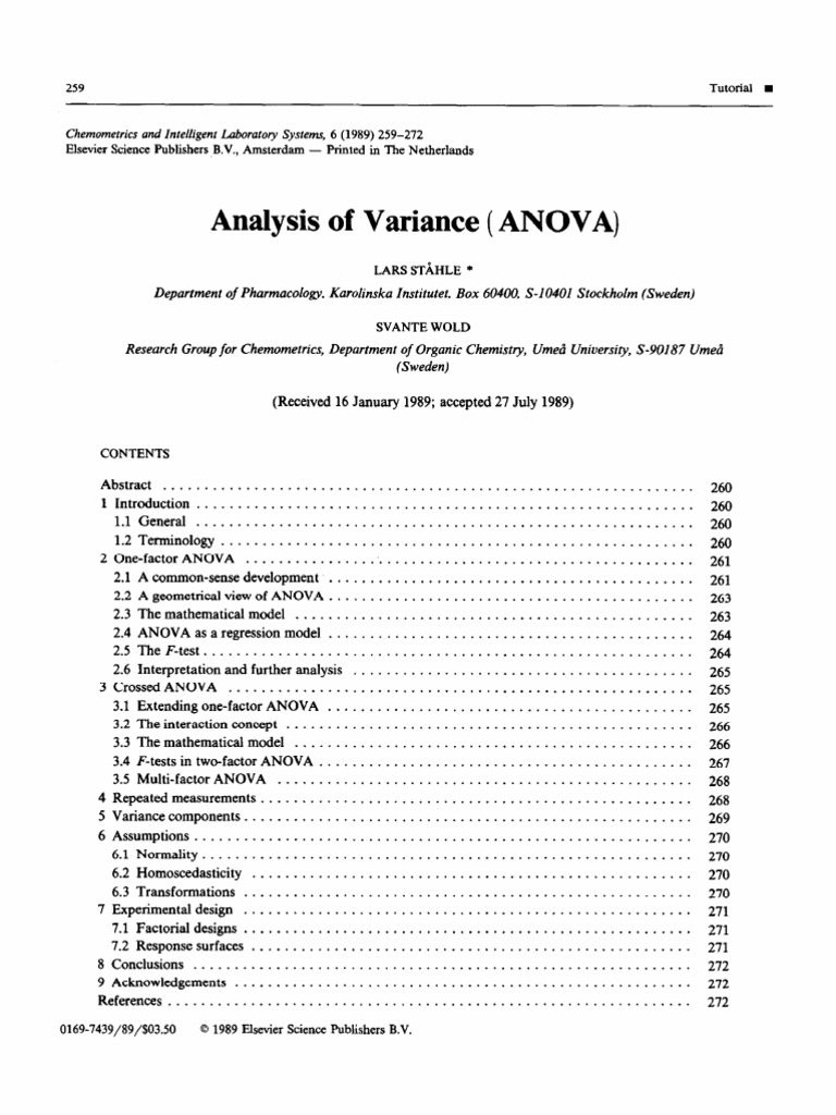 ANOVA Tutorial for Chemists | PDF | Analysis Of Variance | F Test